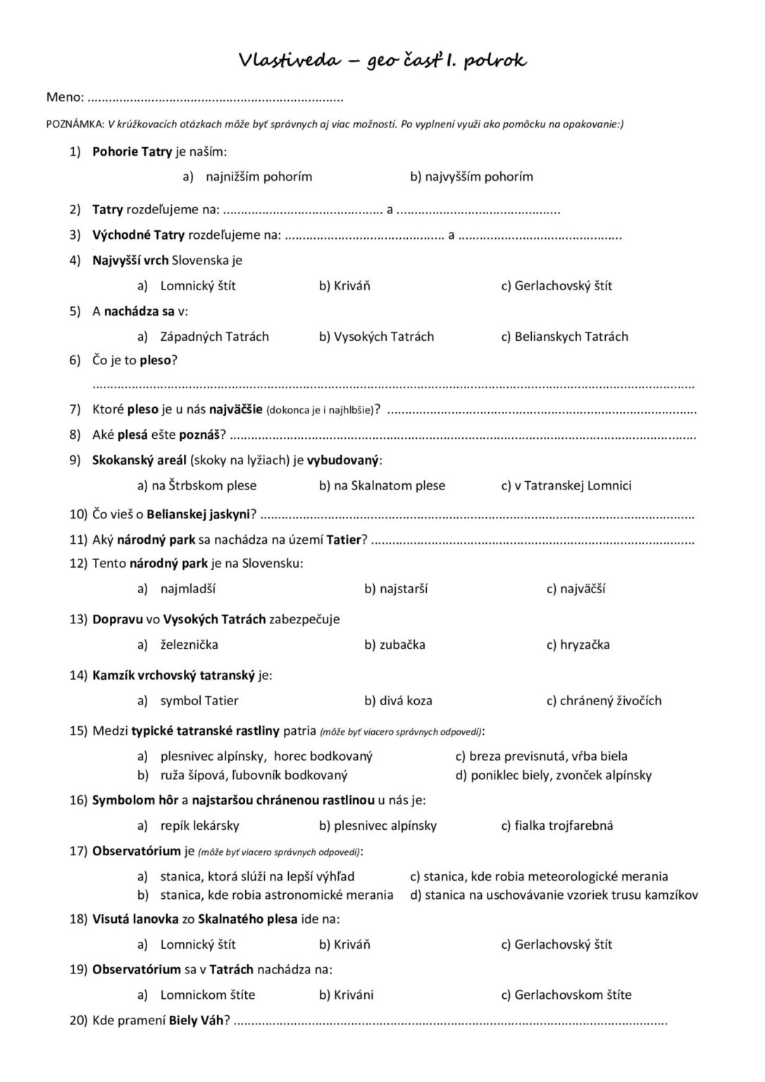 vlastiveda, 4. ročník